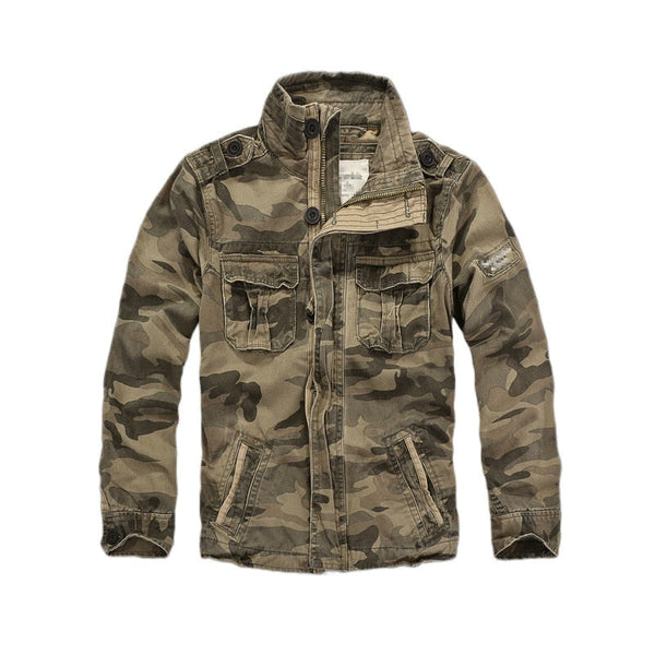 Wiaofellas Denim Camouflage Military Jacket Men Stand Collar Army Camo