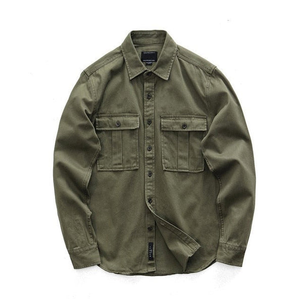 Wiaofellas Male Cargo Work Shirts New 100% Cotton Military Shirt Men L